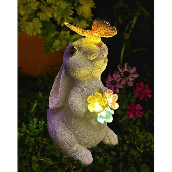 Accents | New Solar Garden Statues Rabbit Figurines With Led Light For ...
